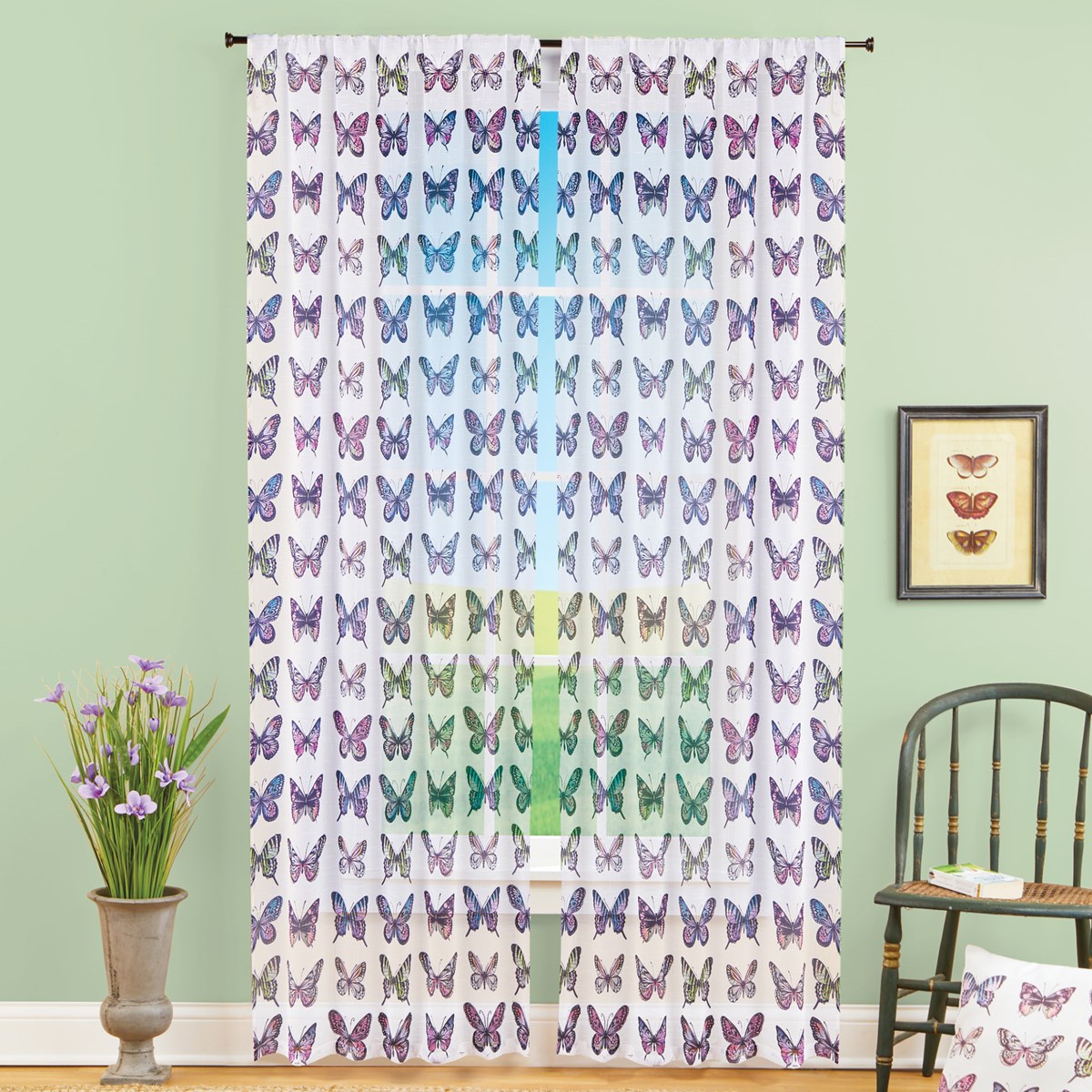 Butterfly Print Window Curtain Panel | Collections Etc.