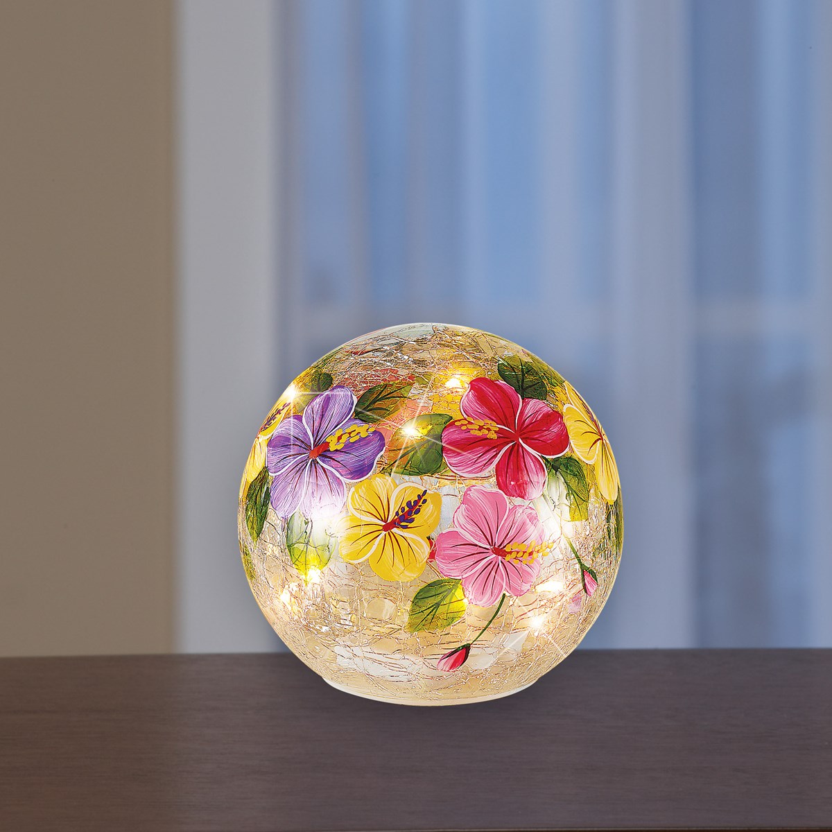 Hibiscus Lighted Crackled Glass Ball Collections Etc