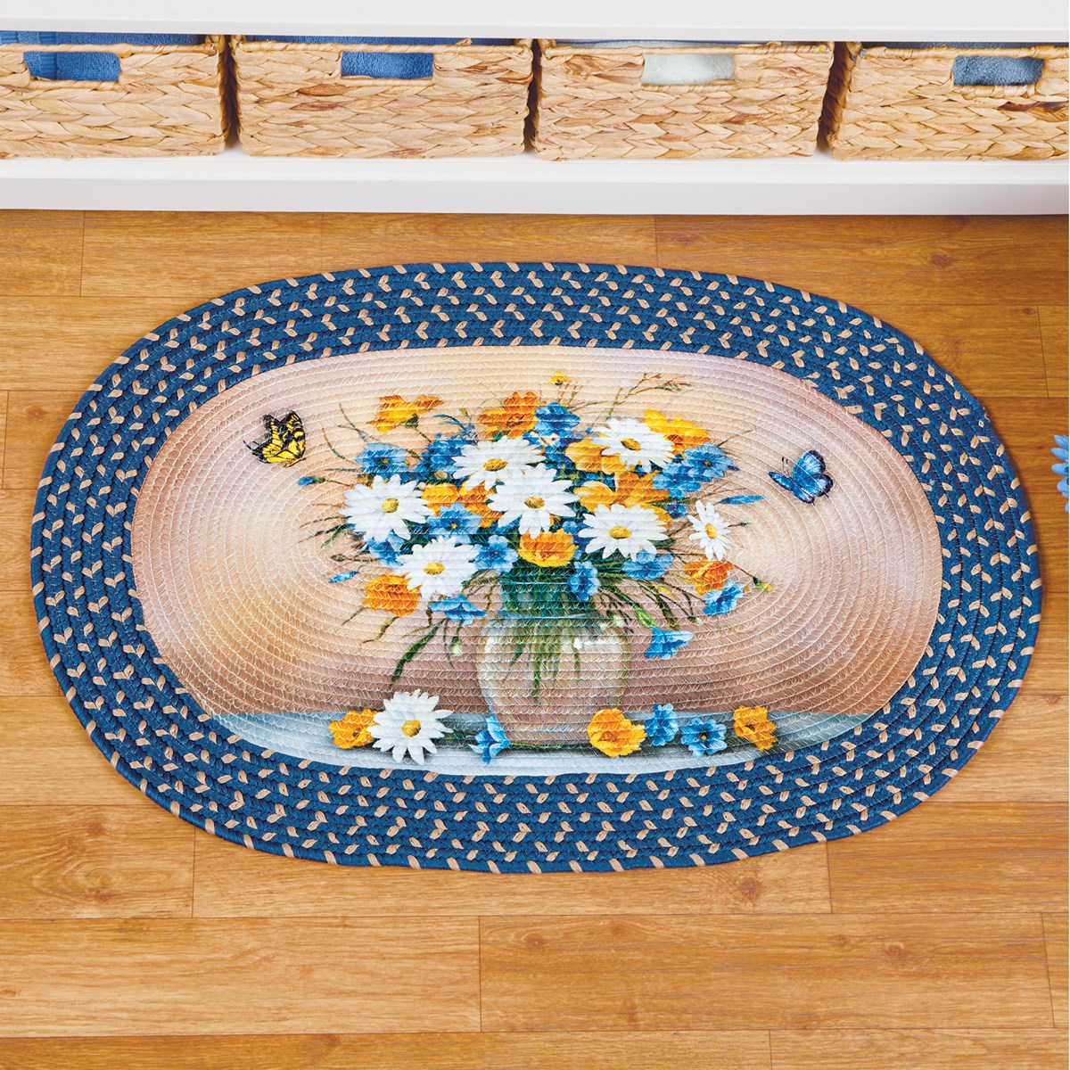 Daisy Bouquet and Butterfly Braided Rug | Collections Etc.