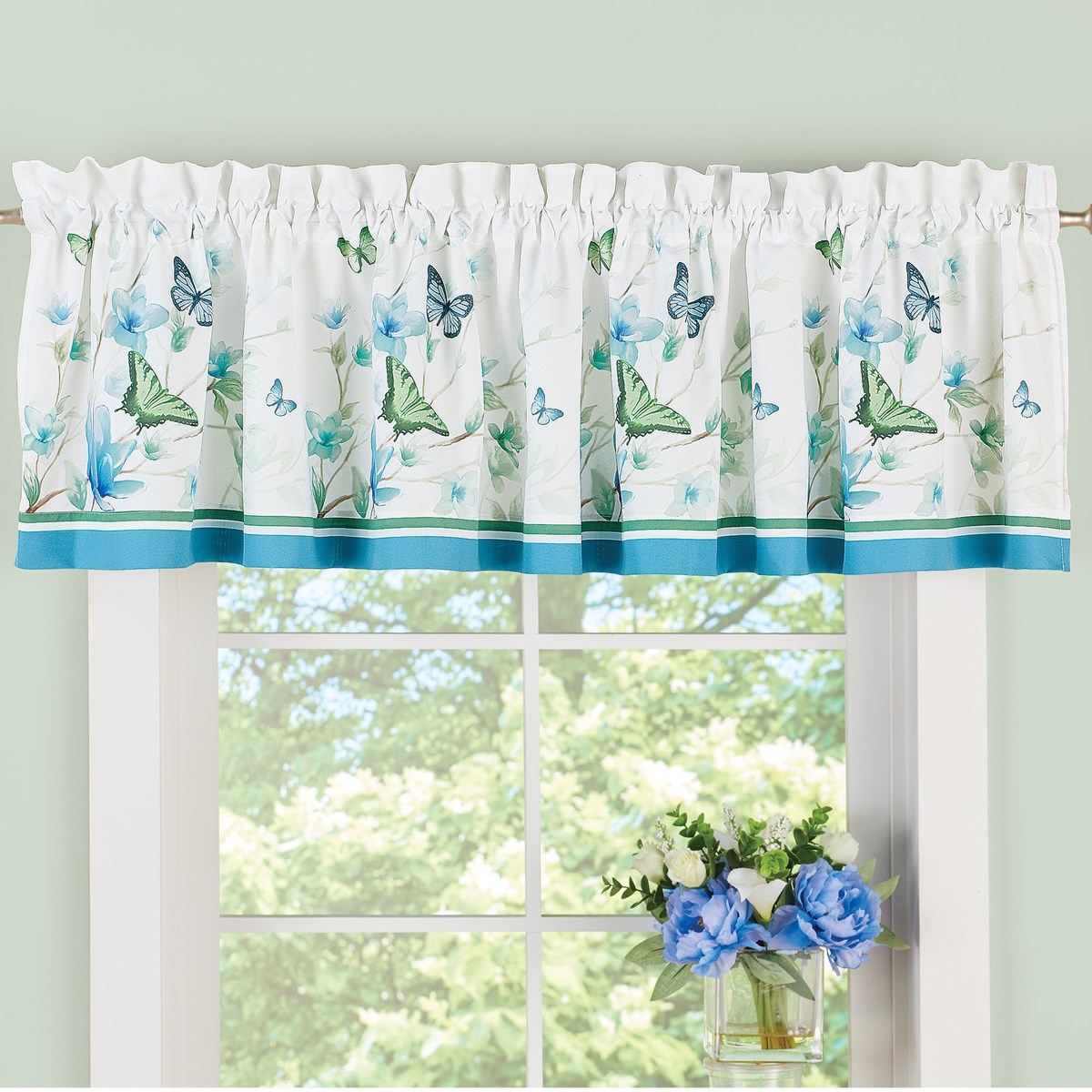 Blue Butterfly Blossoms Window Valance | Collections Etc.