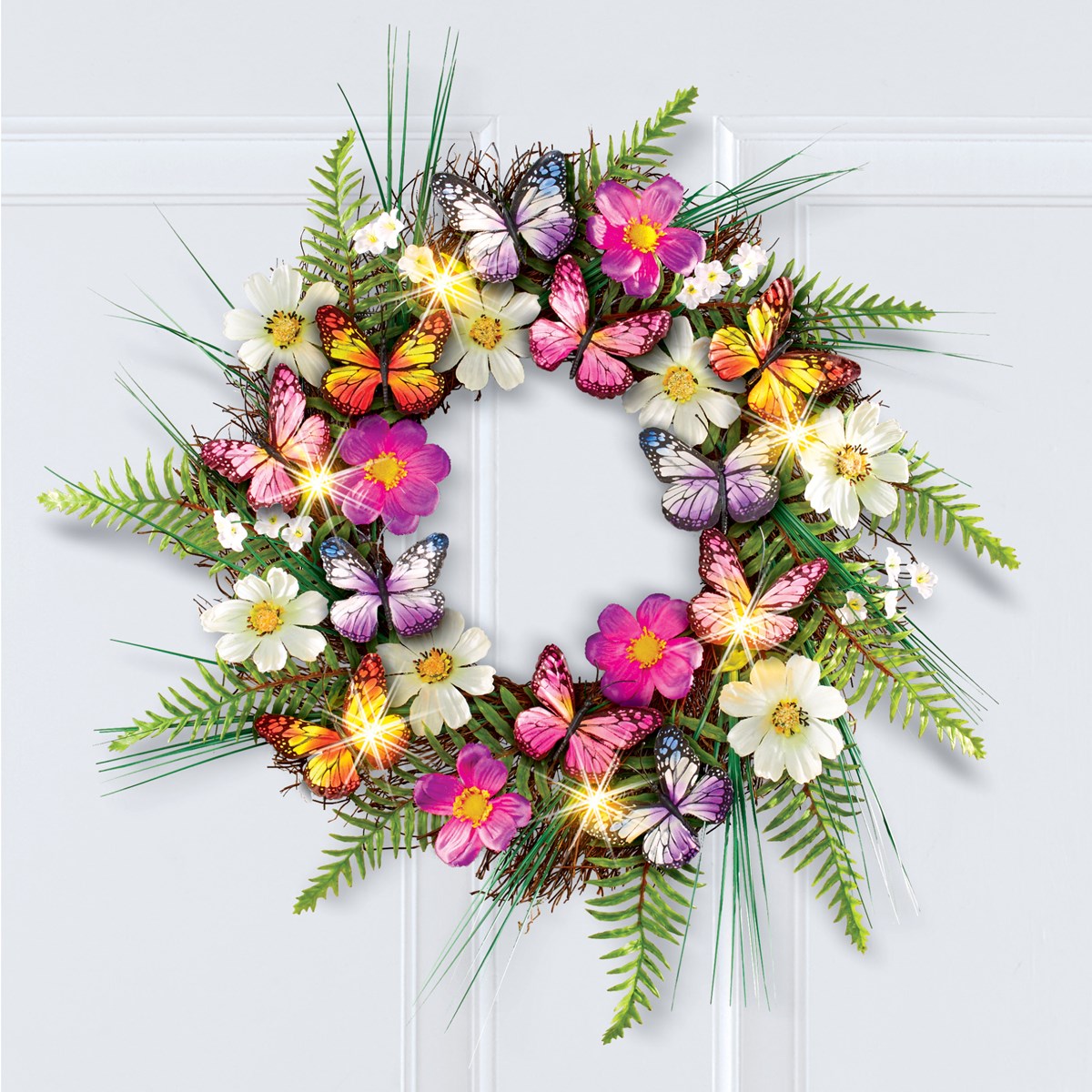 Lighted LED Multi-Colored Butterfly Wreath | Collections Etc.