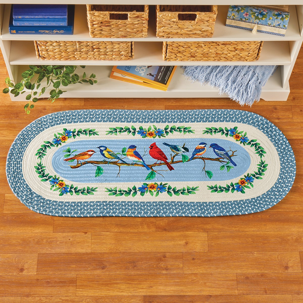 Colorful Birds on Branch Braided Runner Rug | Collections Etc.
