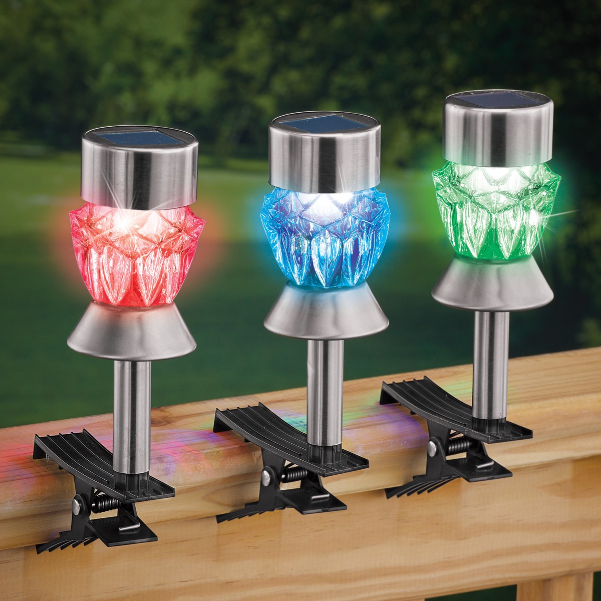 Solar Crystal-Like Metal Clip Lights - Set of 3 | Collections Etc.