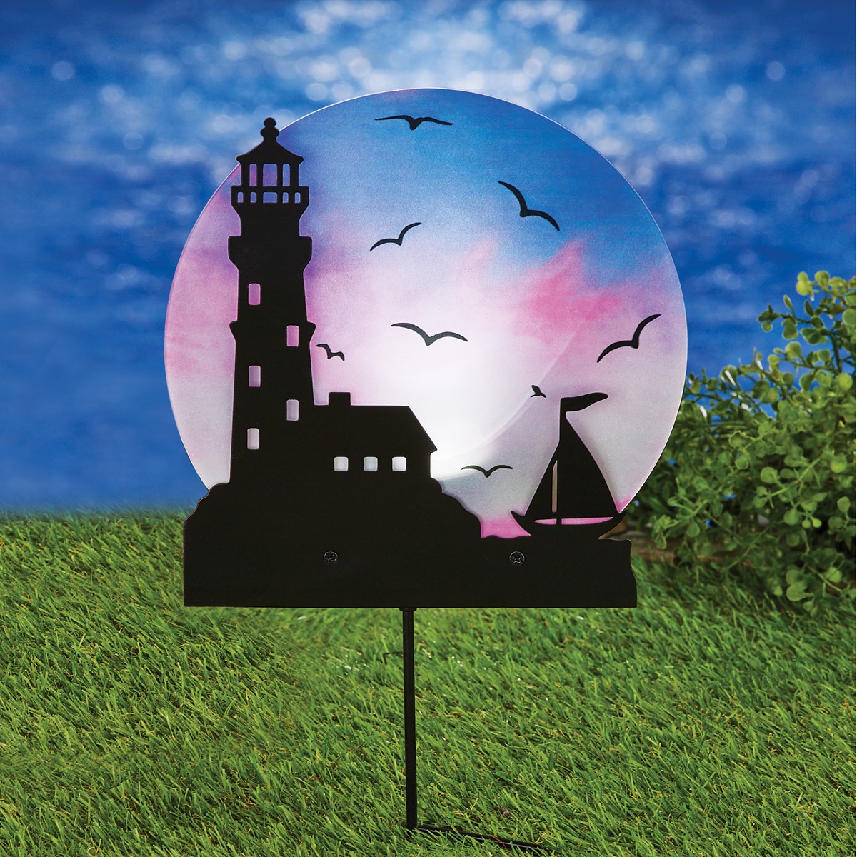 Lighthouse Silhouette Sunset Solar Yard Stake | Collections Etc.