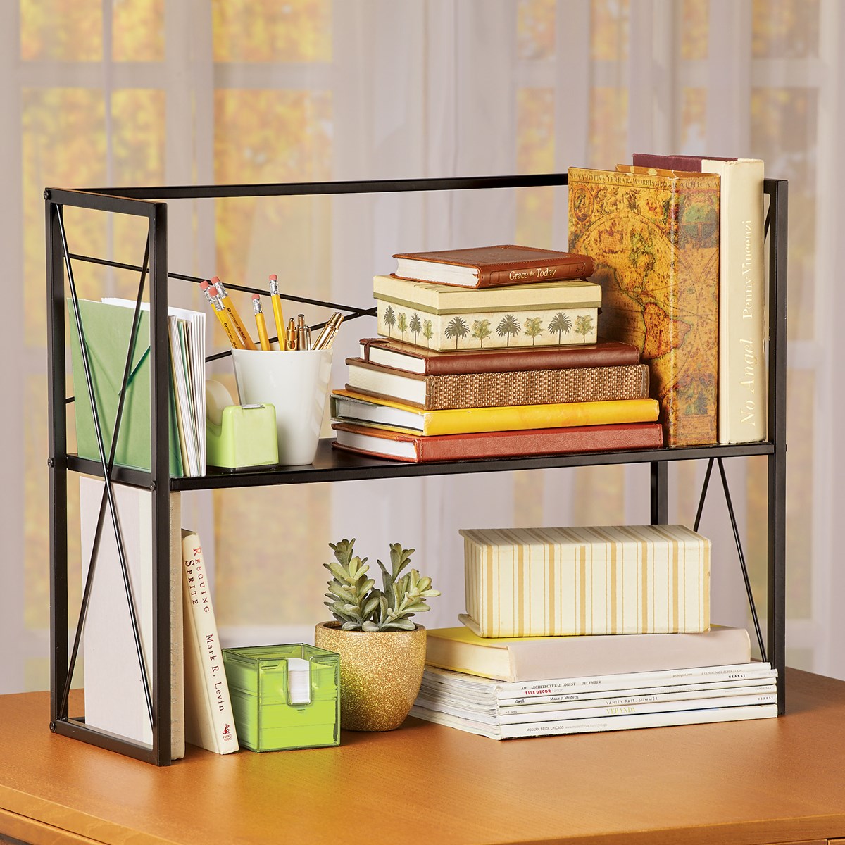 Black Metal Frame Desktop Shelf | Collections Etc.