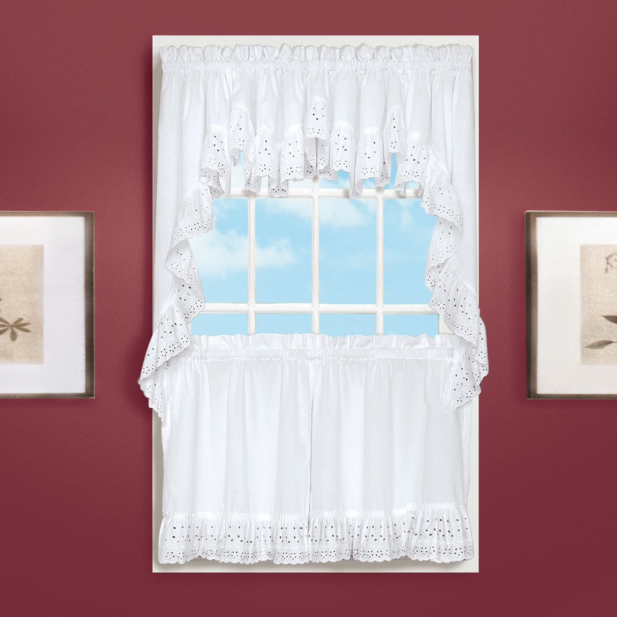 Vienna Eyelet Window Curtains with Ruffled Border | Collections Etc.