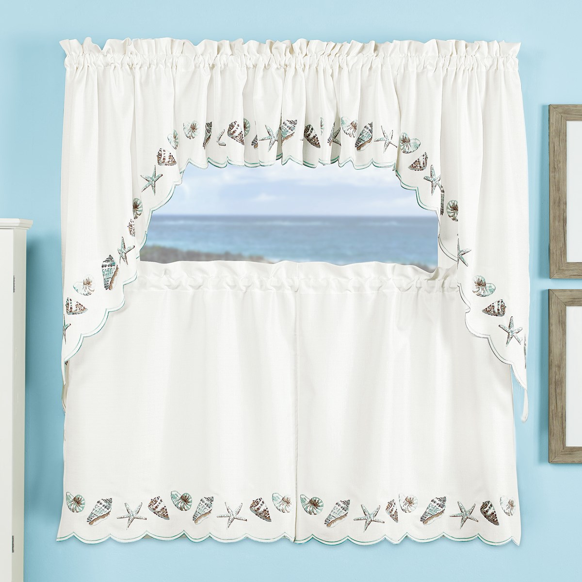 Seashell Embroidered Border Window Curtains | Collections Etc.