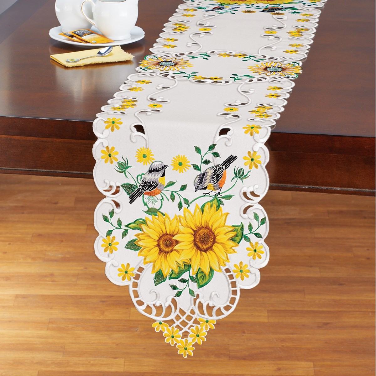 Lovely Yellow Sunflowers and Songbirds Table Linens | Collections Etc.
