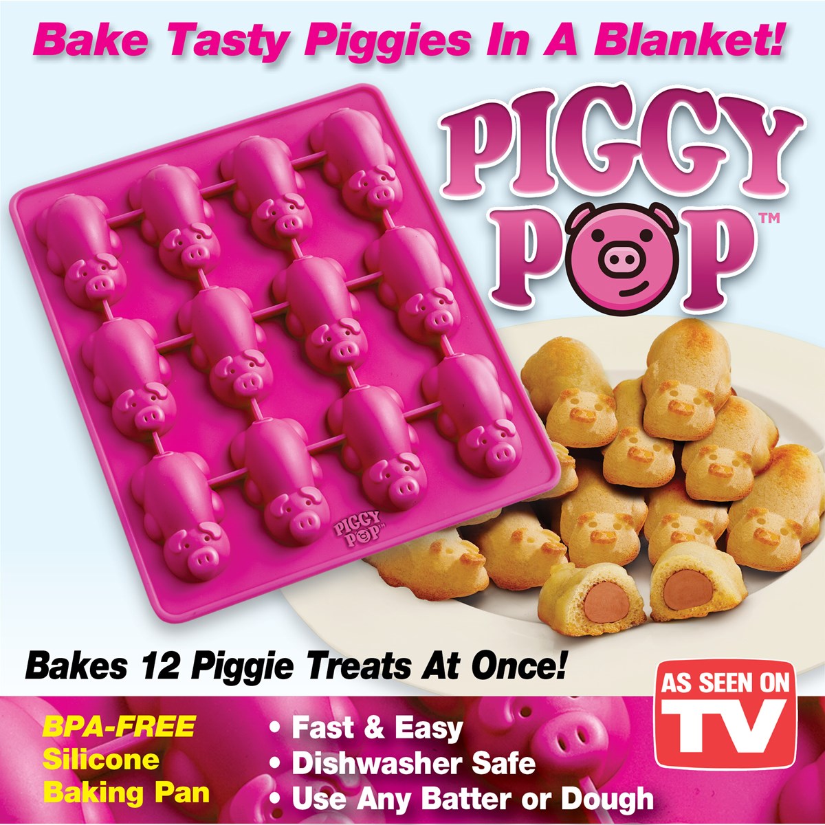 Piggy Pop Pigs-in-a-Blanket Non-Stick Silicone Pan | Collections Etc.
