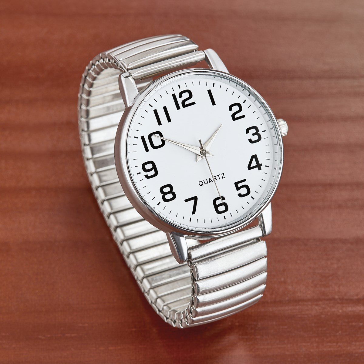 Easy-to-Read Stainless Steel Stretch Watch | Collections Etc.