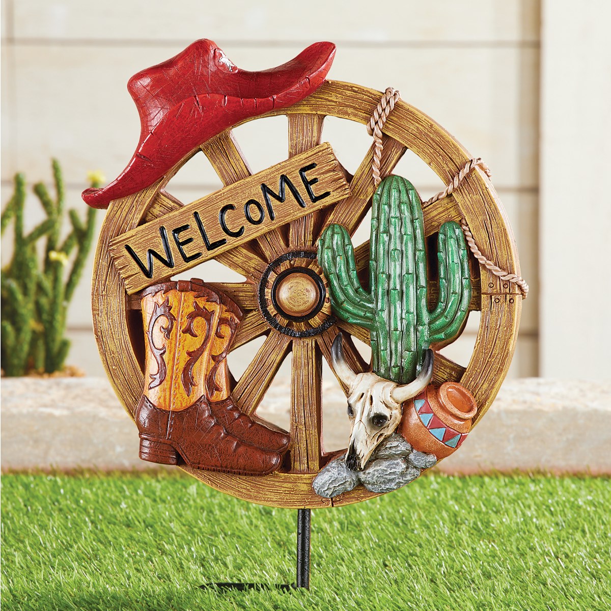 Southwest Welcome Wagon Wheel Stake | Collections Etc.