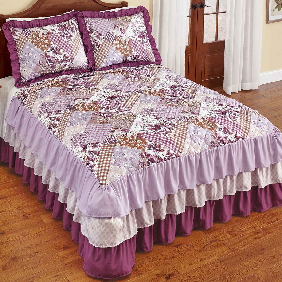 Evelyn Patchwork Style Quilted Ruffled Bedspread | Collections Etc.