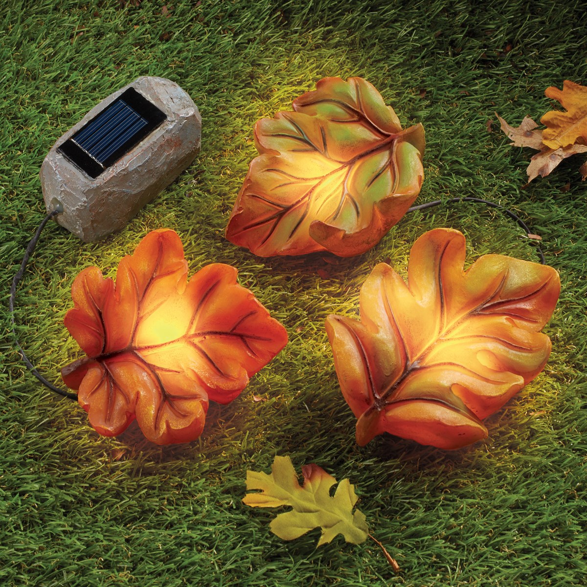 Solar Autumn Leaf Accent Lights - Set of 3 | Collections Etc.