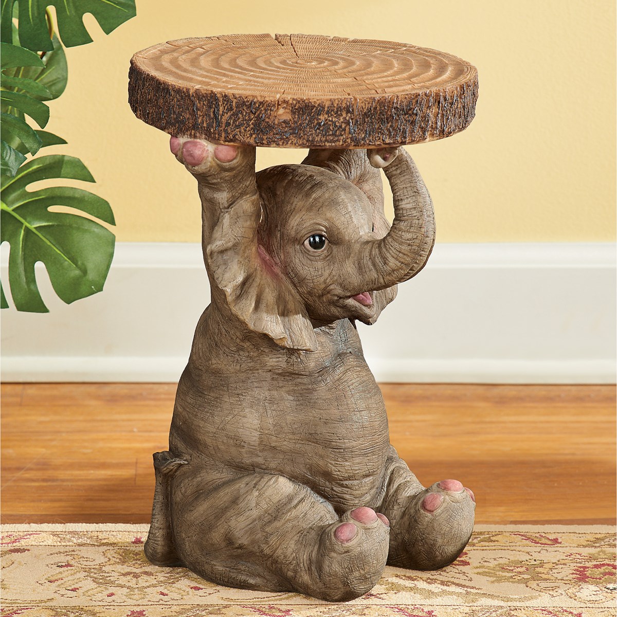Hand-Painted Realistic Elephant Accent Table | Collections Etc.