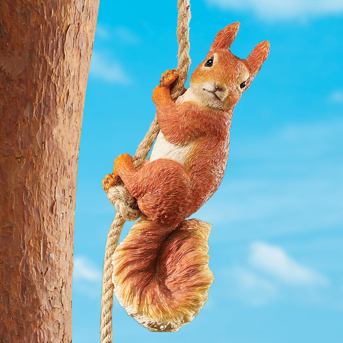 Swinging Squirrel on Rope Garden Statue | Collections Etc.
