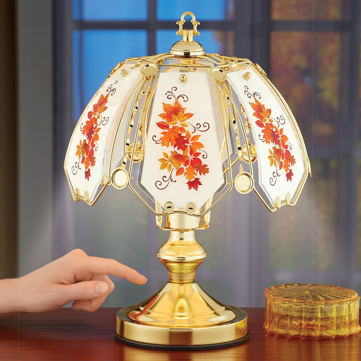 Autumn Leaves Touch Lamp with Gold-Toned Base | Collections Etc.