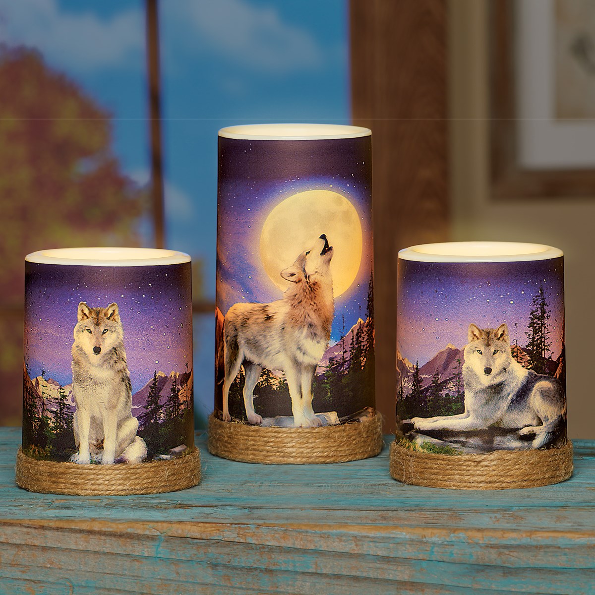 Wolf Mountain Scene LED Candles - Set of 3 | Collections Etc.