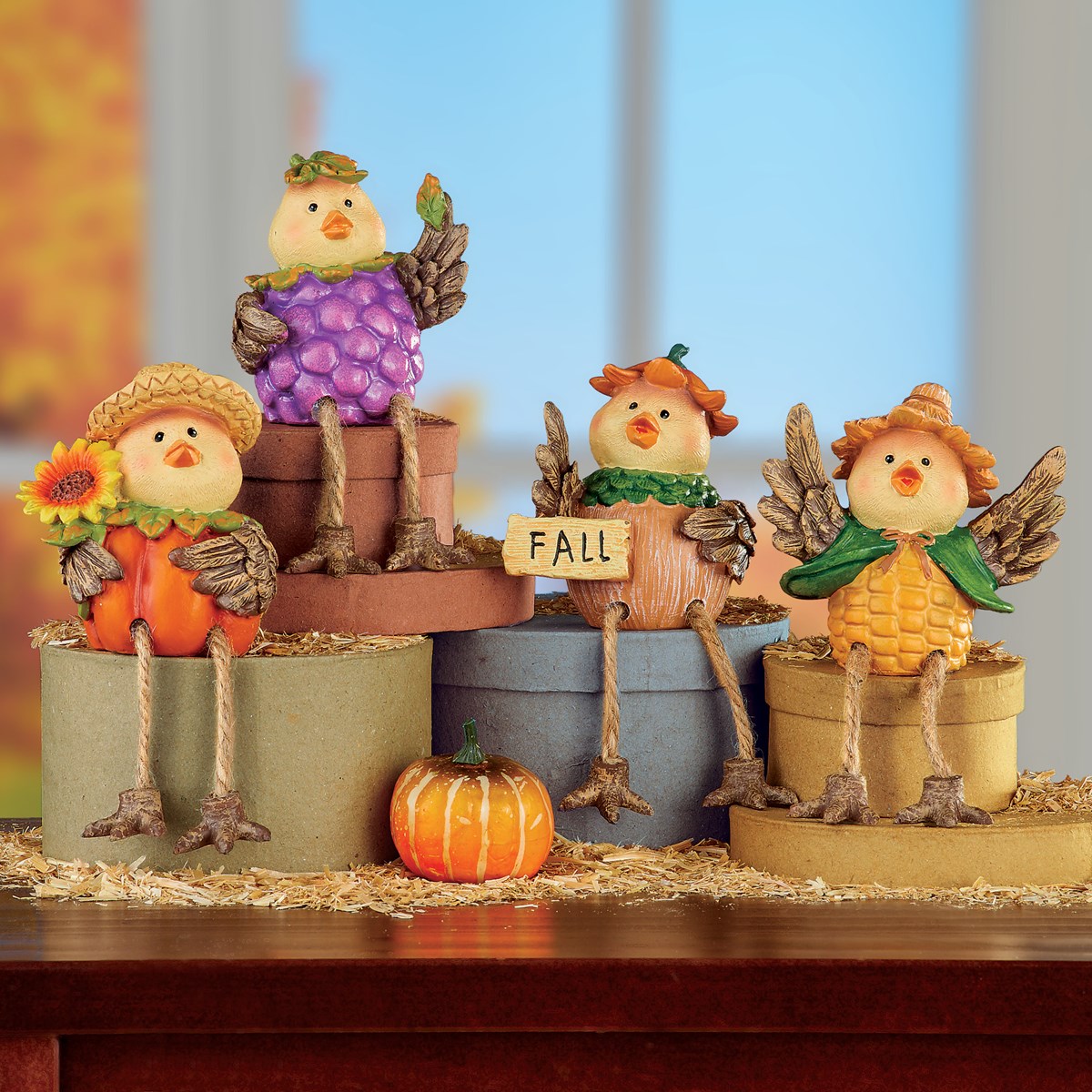 Festive Fall Bird Table Decor Figurines - Set of 4 | Collections Etc.