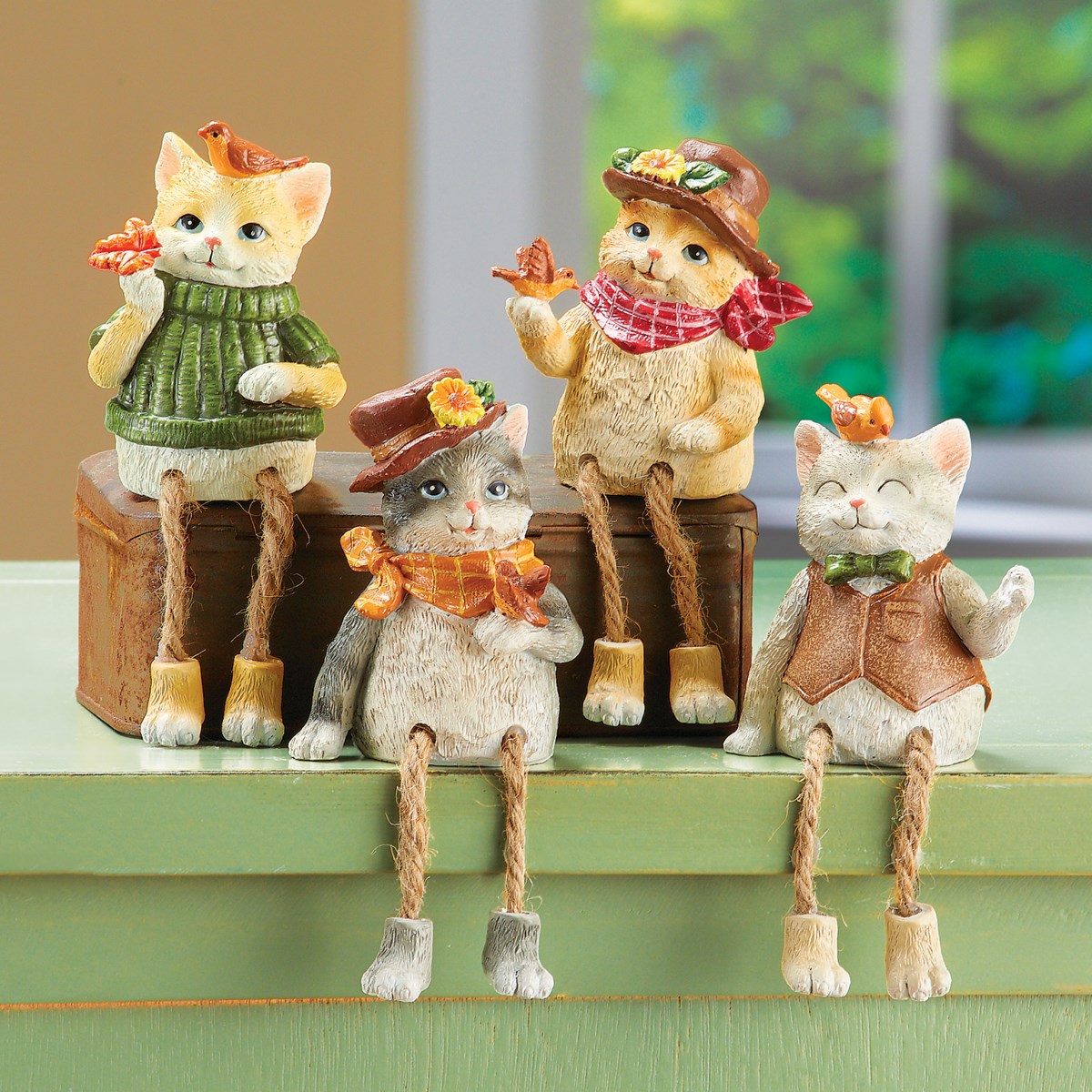 Autumn Decorated Sitting Cat Figurines - Set of 4 | Collections Etc.