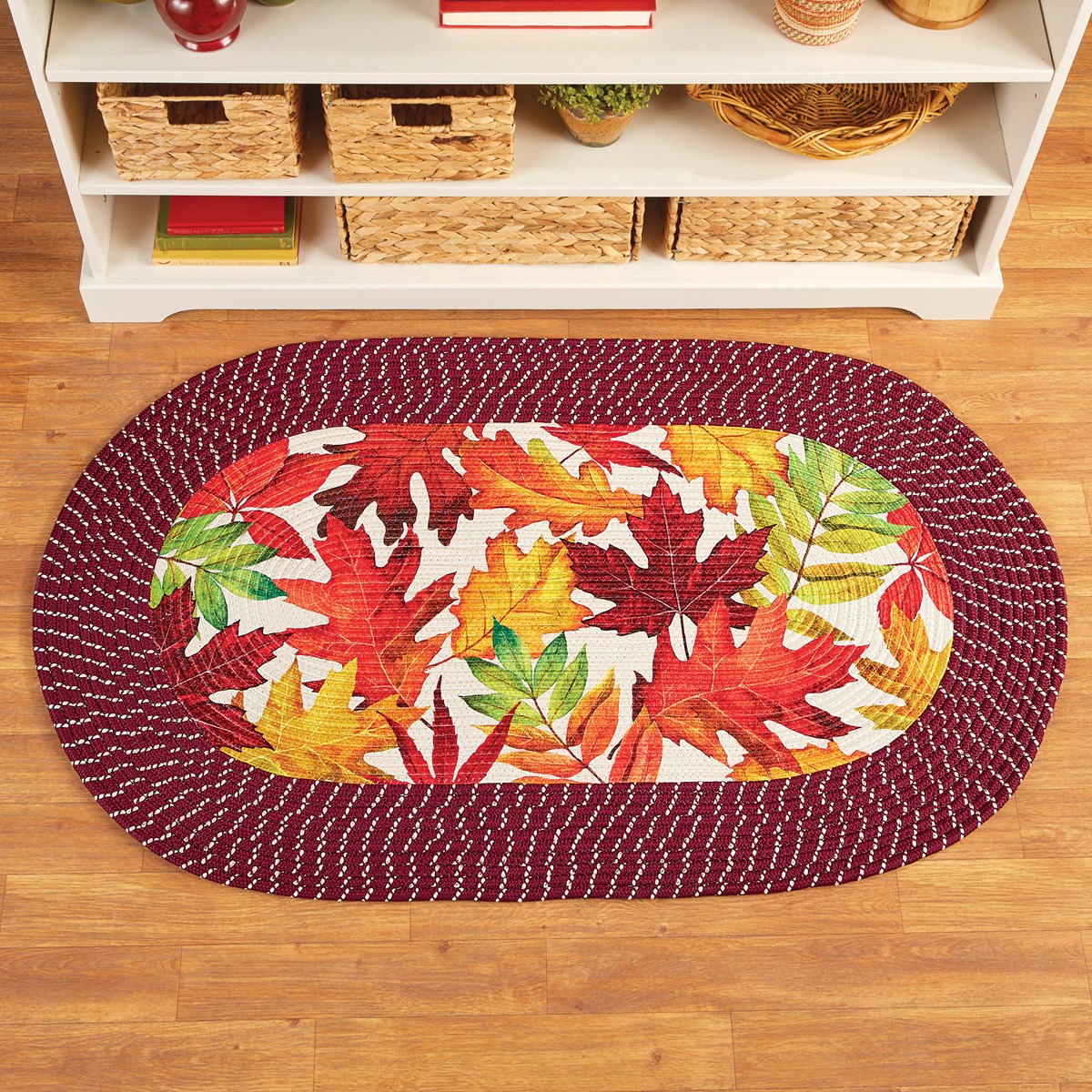 Colorful Leaves with Braided Border Accent Rug | Collections Etc.