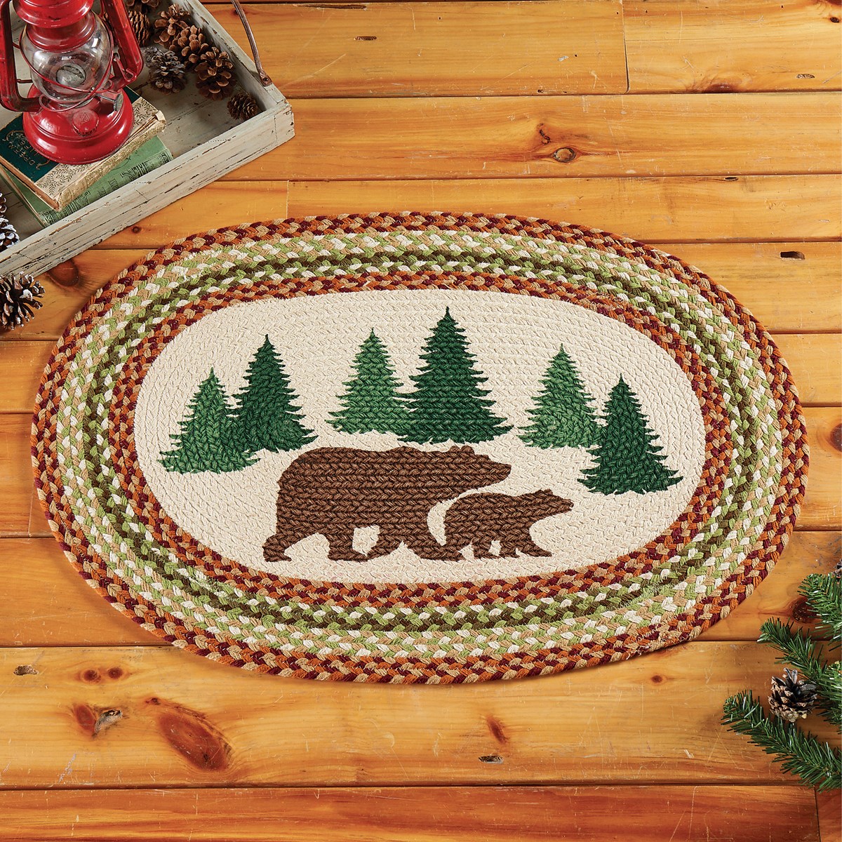 Woodland Bears in Pine Forest Braided Accent Rug | Collections Etc.
