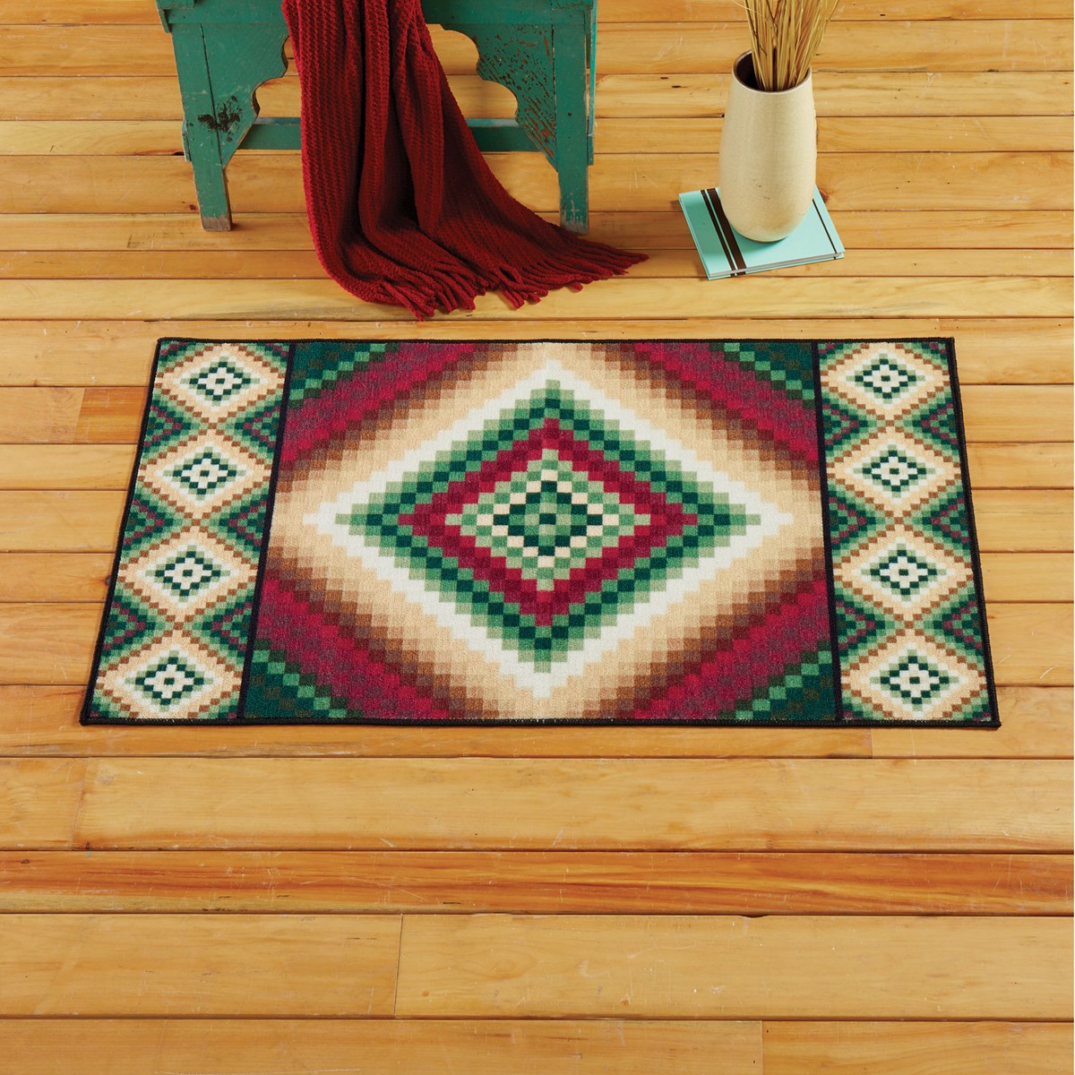 Southwest Aztec Print Accent Rug with Rubber Backing | Collections Etc.
