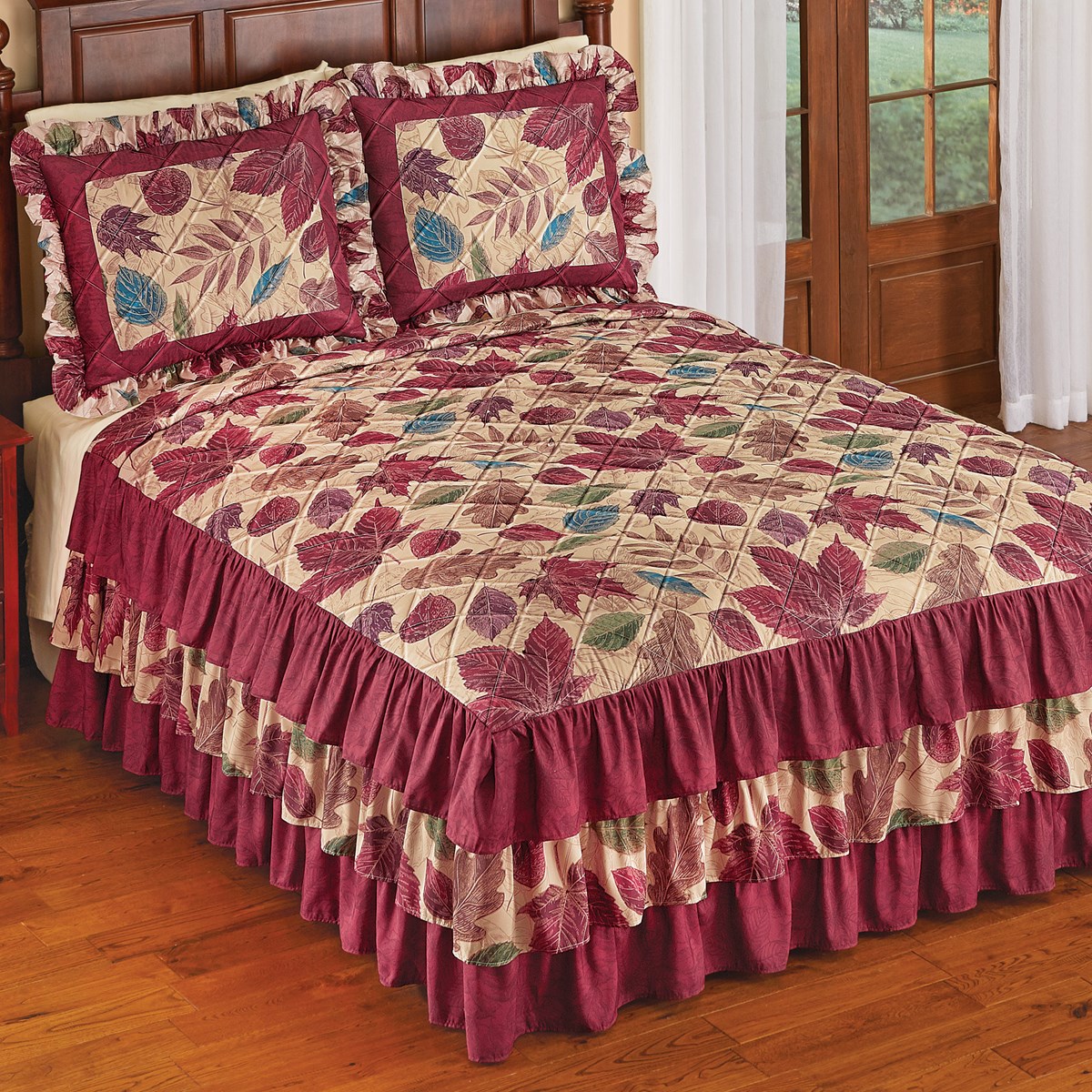 Botanical Leaf Design Ruffled Bedspread | Collections Etc.