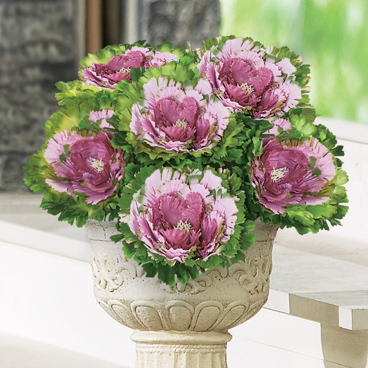 Artificial Purple Cabbage Roses - Set of 6 | Collections Etc.