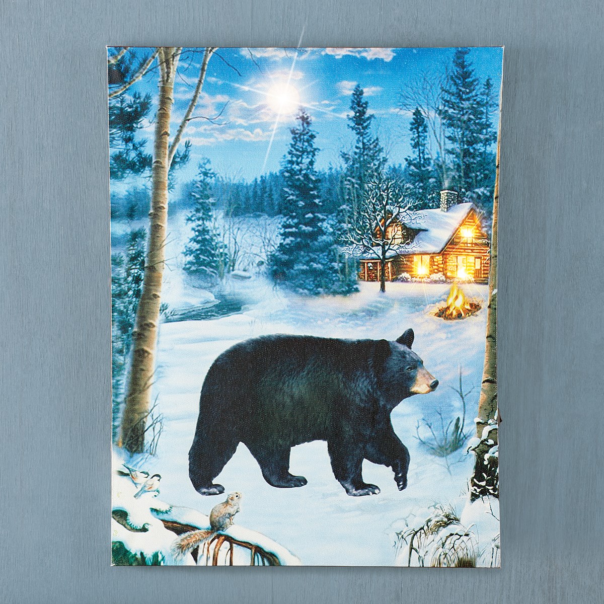 Lighted Black Bear Cabin Scene Canvas Wall Art Collections Etc