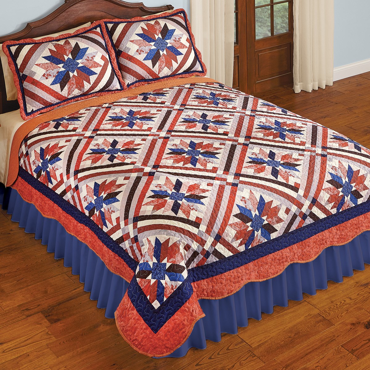 Destiny Unique Star Design Quilt with Scalloped Edges | Collections Etc.