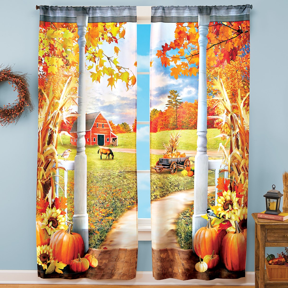 Fall Country Scene Window Drapes - Set of 2 | Collections Etc.