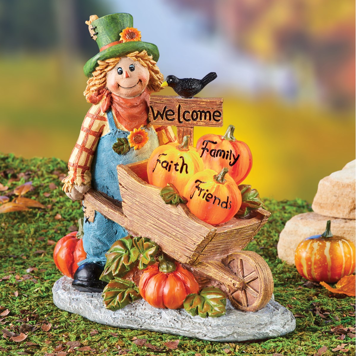 Solar Scarecrow with Cart Garden Figurine | Collections Etc.