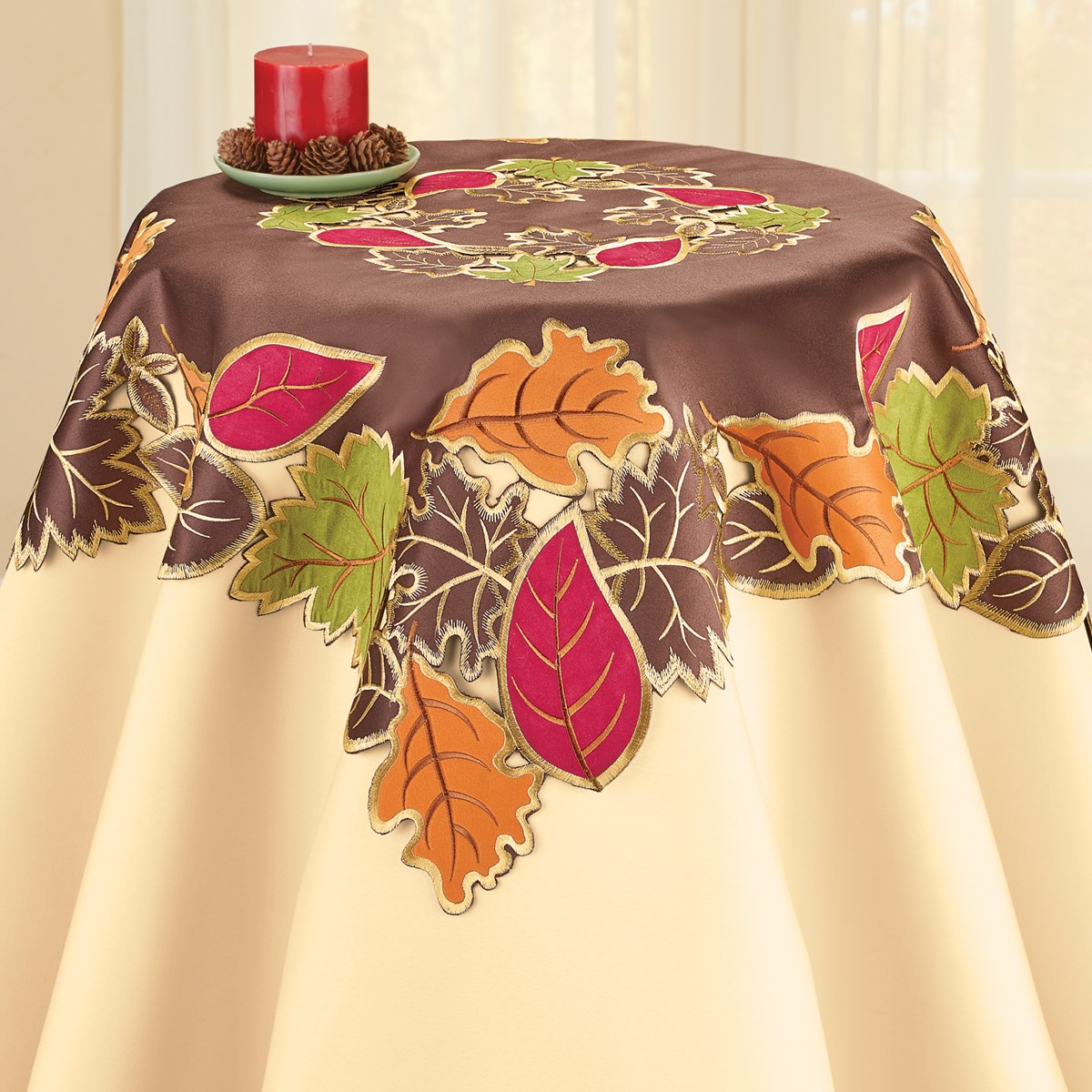 Colorful Fall Leaf Applique Cutout Table Linens | Collections Etc.