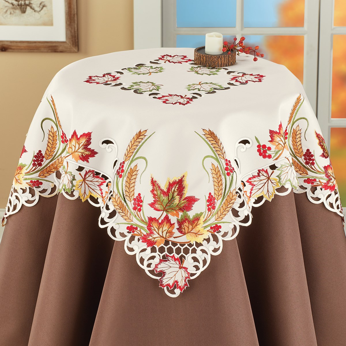 Beautiful Embroidered Maple Leaves Fall Table Linens | Collections Etc.