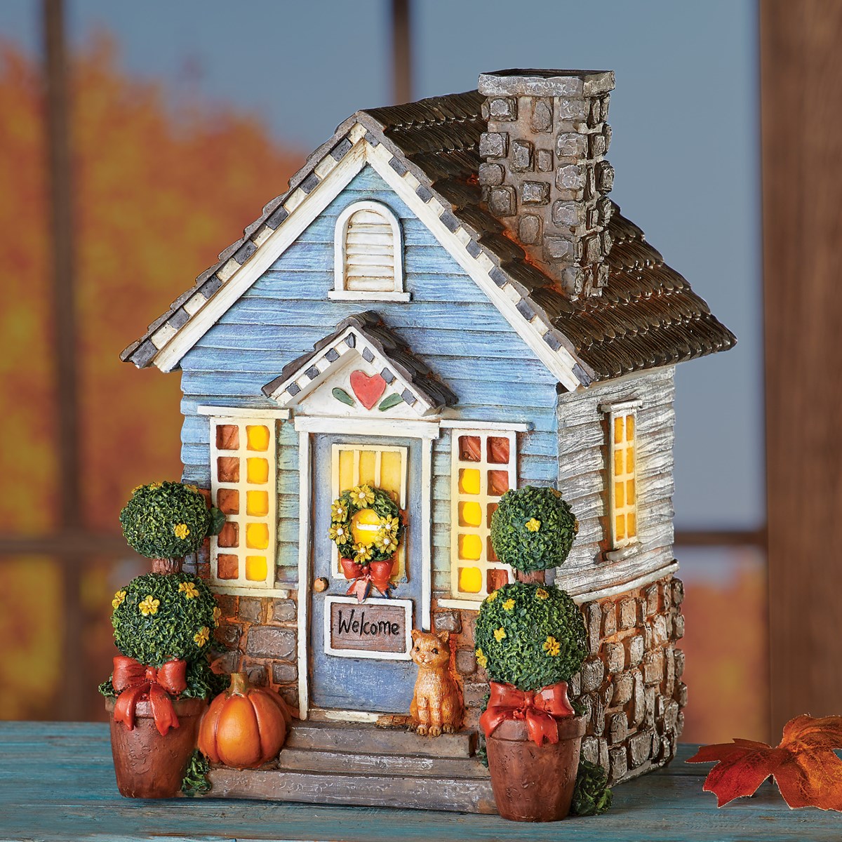 Lighted Fall Decorated House Tabletop Accent | Collections Etc.