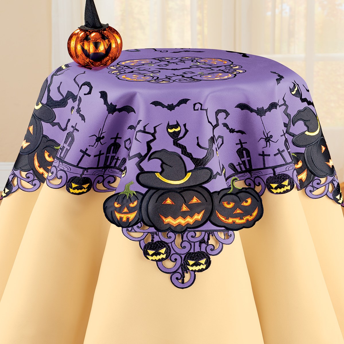 Festive Jack-O-Lantern Purple Halloween Table Linens | Collections Etc.