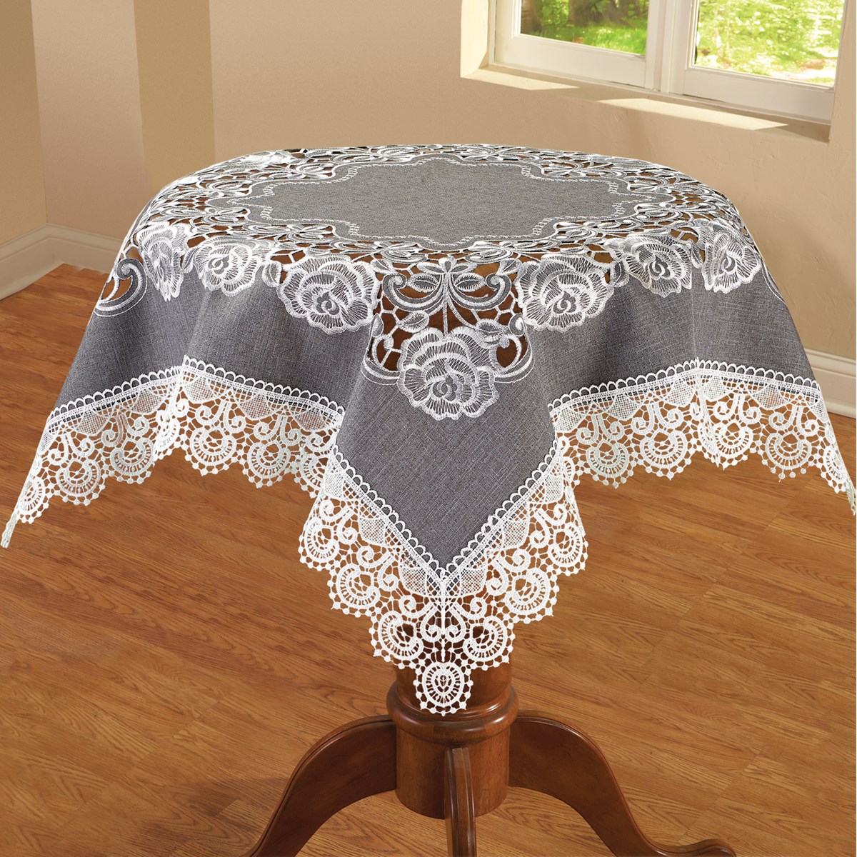 Cottage Embroidered Roses Ivory Table Linens | Collections Etc.
