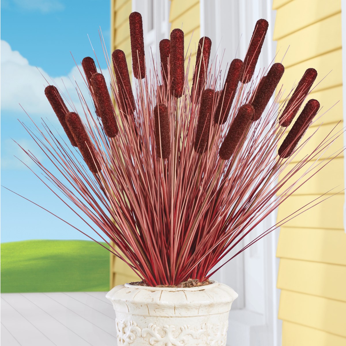 Artificial Cattail Grass Bushes - Set of 3 | Collections Etc.