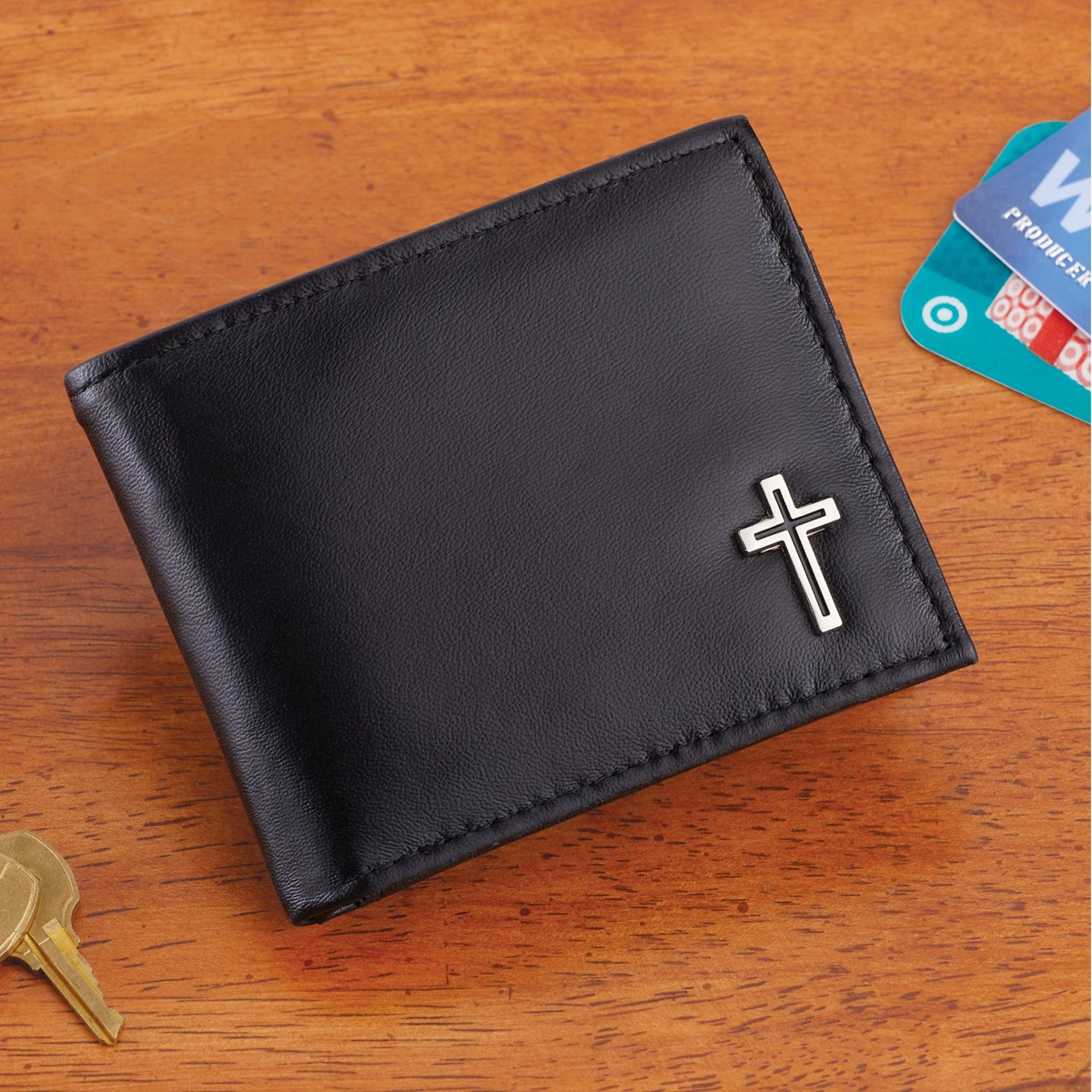 Inspirational Genuine Leather Wallet with Cross | Collections Etc.