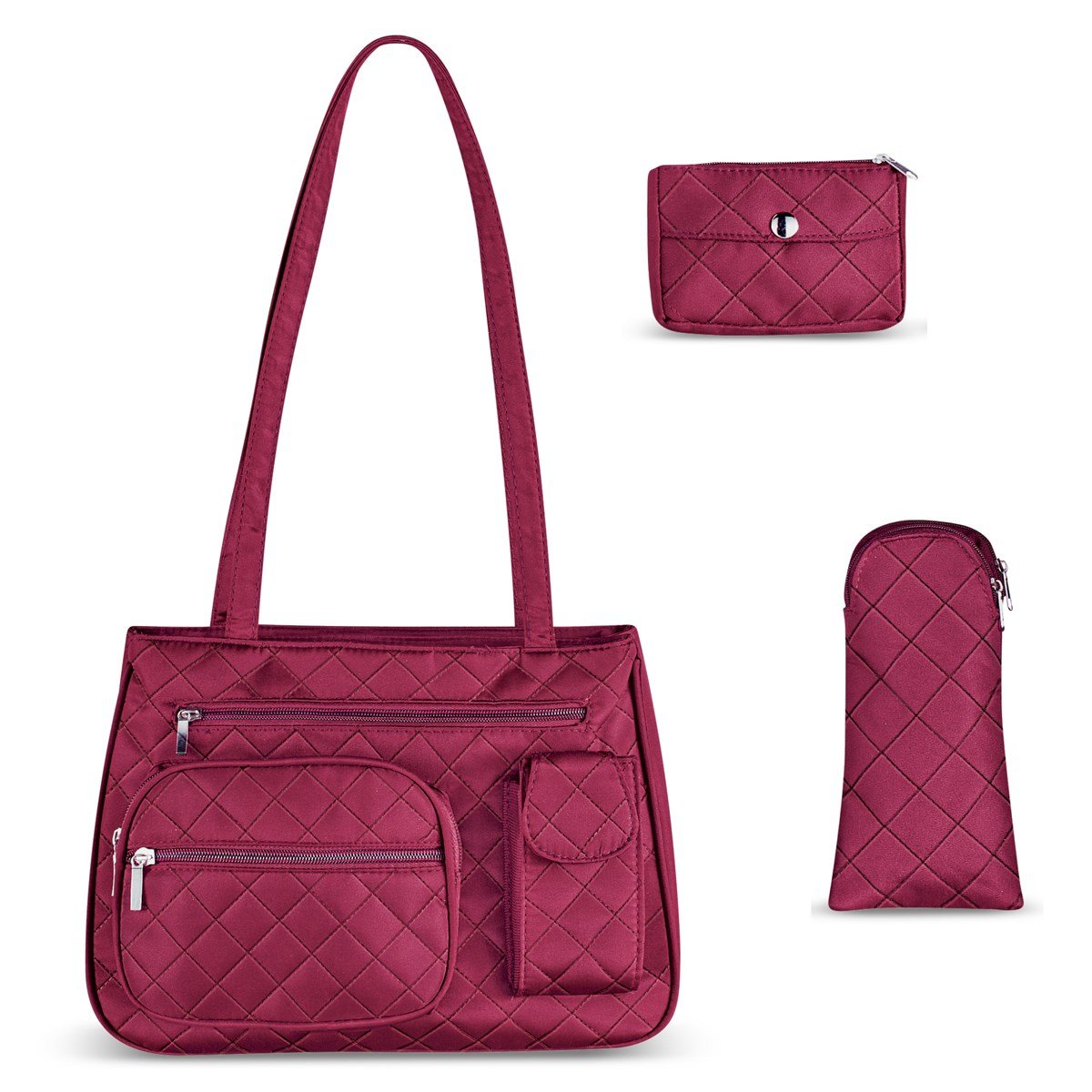 Stylish Lightweight Quilted Microfiber Handbag Set | Collections Etc.