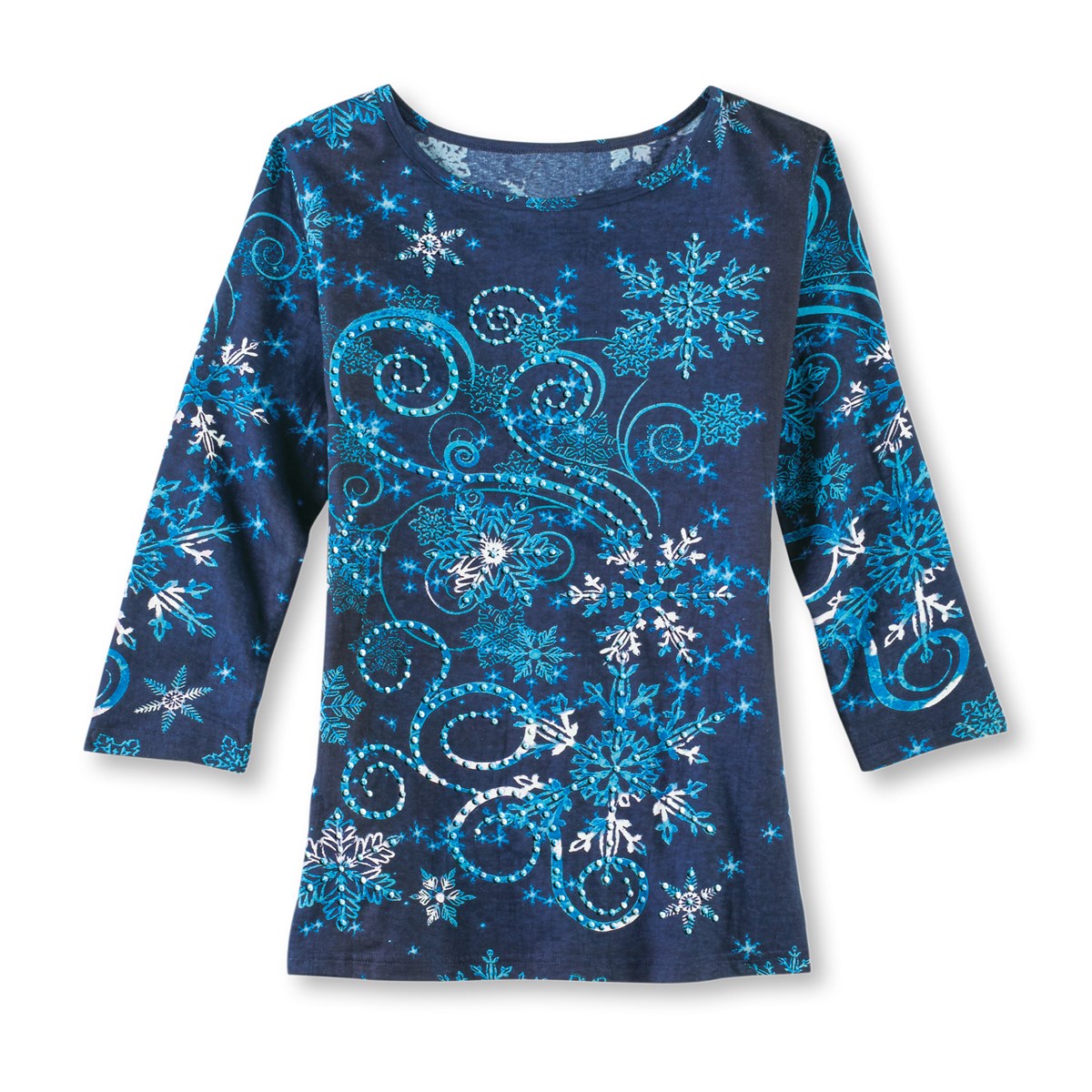 Sparkling Crystal Snowflake 3/4 Sleeves T-Shirt | Collections Etc.
