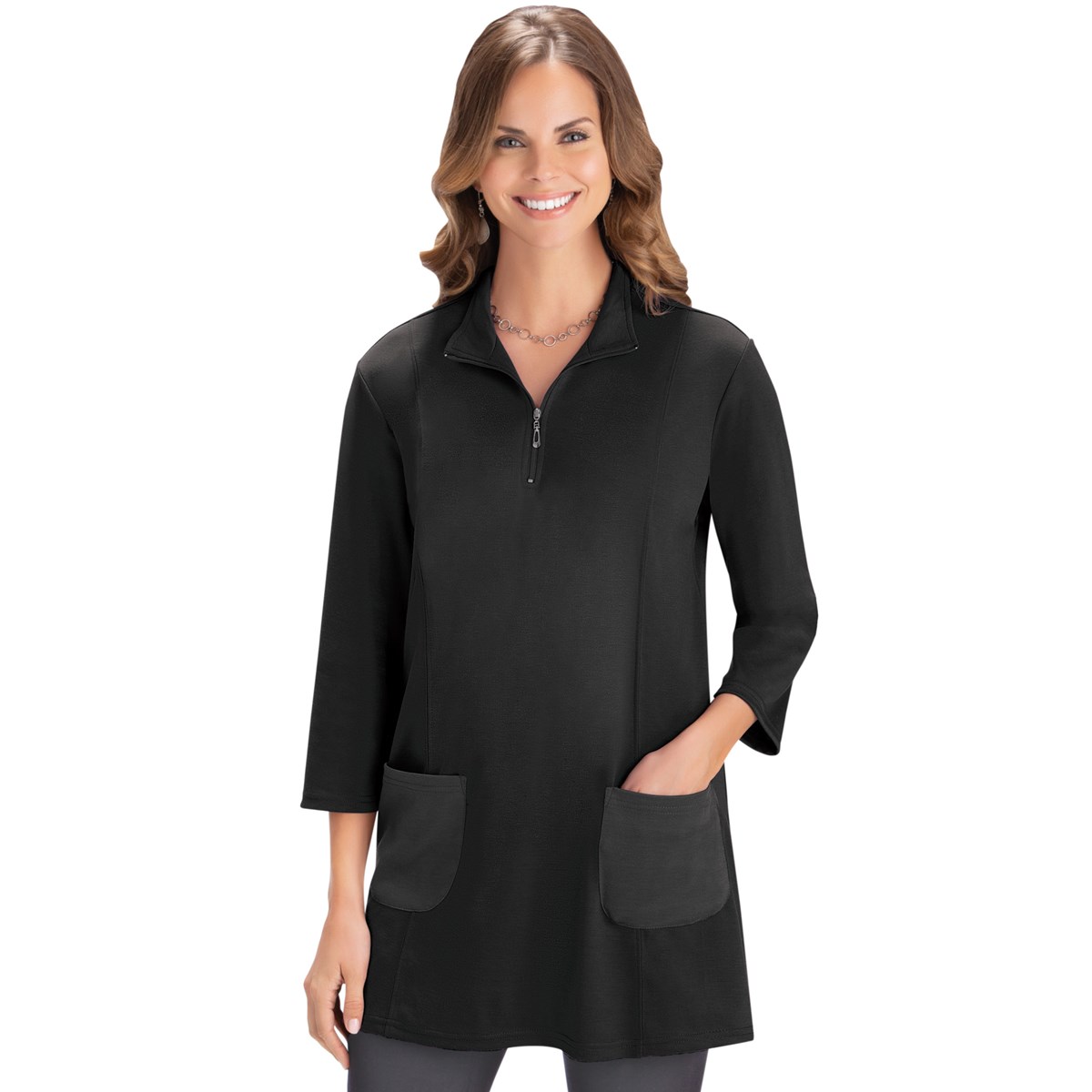 Lovely Full Front Zipper Tunic with 3/4 Sleeves | Collections Etc.