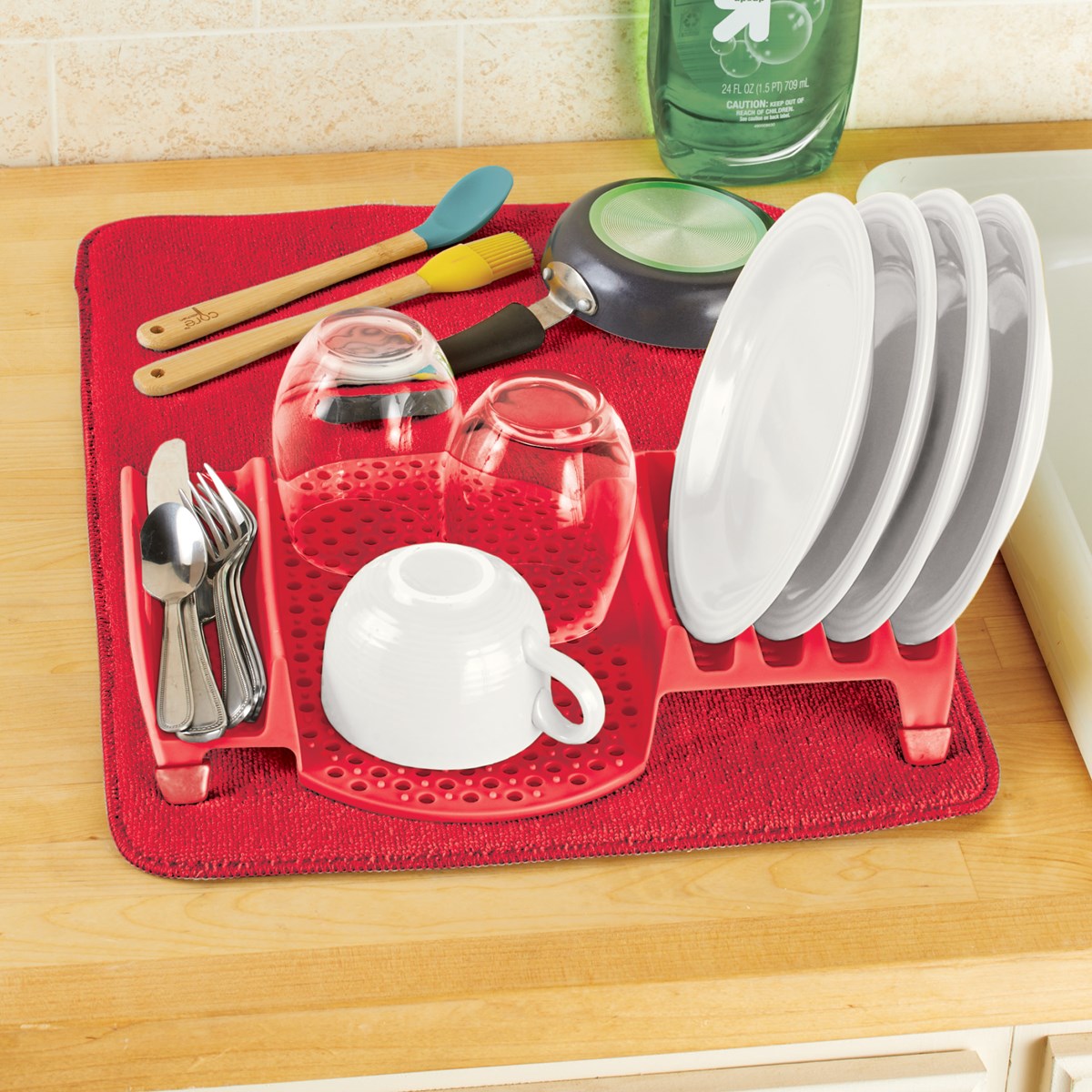 2pc. Plastic Dish Rack and Microfiber Mat Set | Collections Etc.