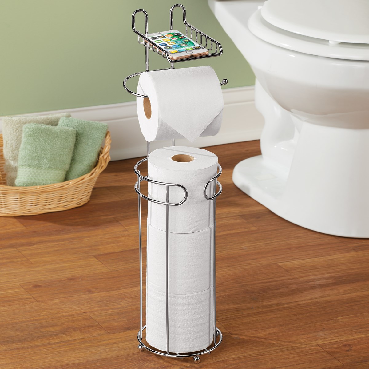 Chrome-Finish Toilet Paper and Cell Phone Holder | Collections Etc.