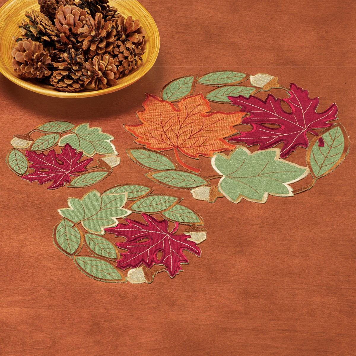Colorful Faux Suede Fall Leaves Table Linens | Collections Etc.