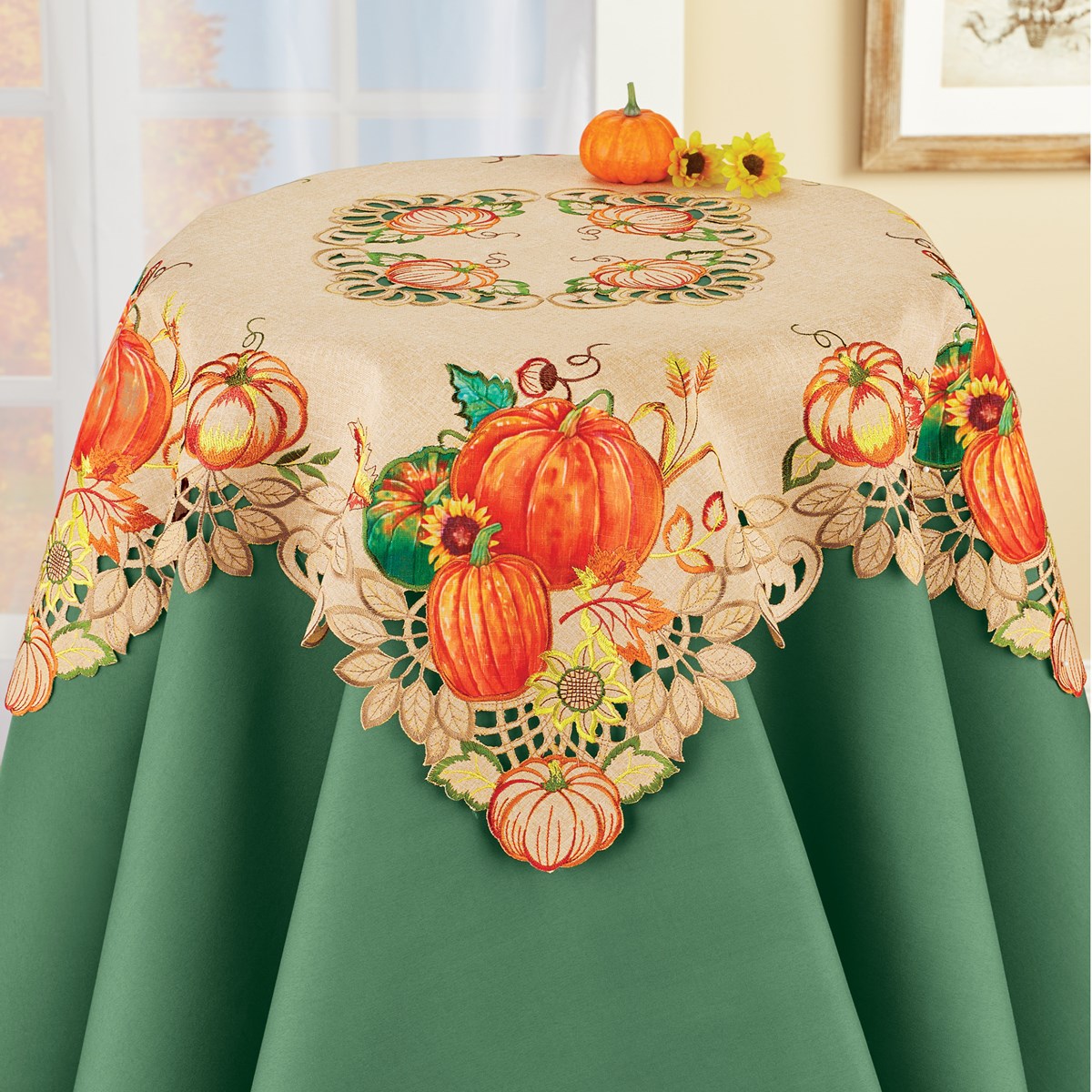 Applique Embroidered Fall Pumpkin Table Linens | Collections Etc.
