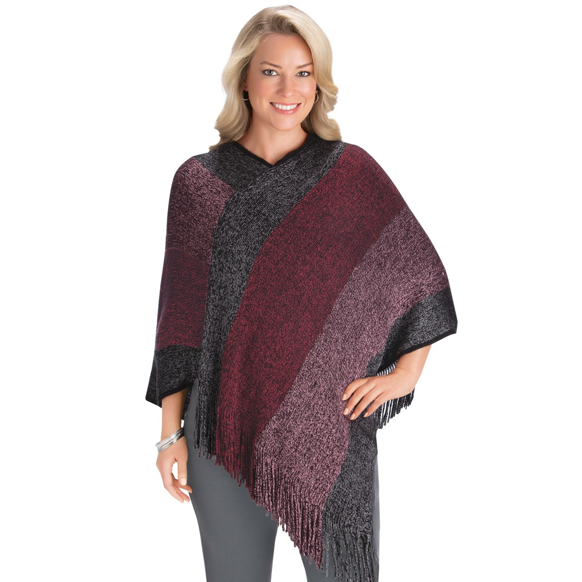 Stylish Asymmetrical Fringed Poncho | Collections Etc.