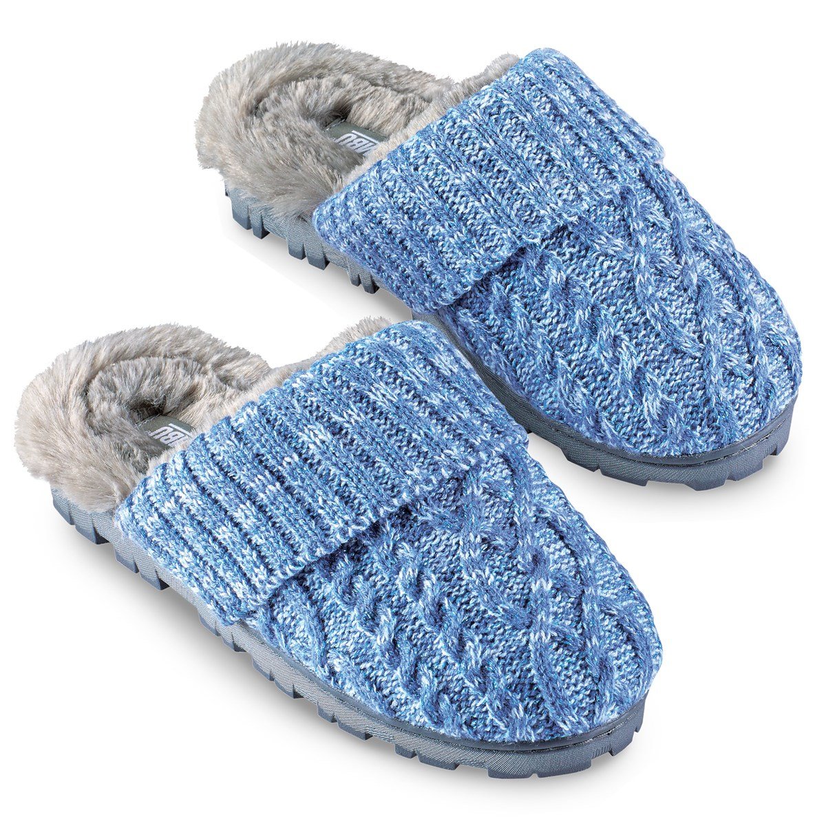 Lurex Cable Knit Slippers with Rubber Soles | Collections Etc.