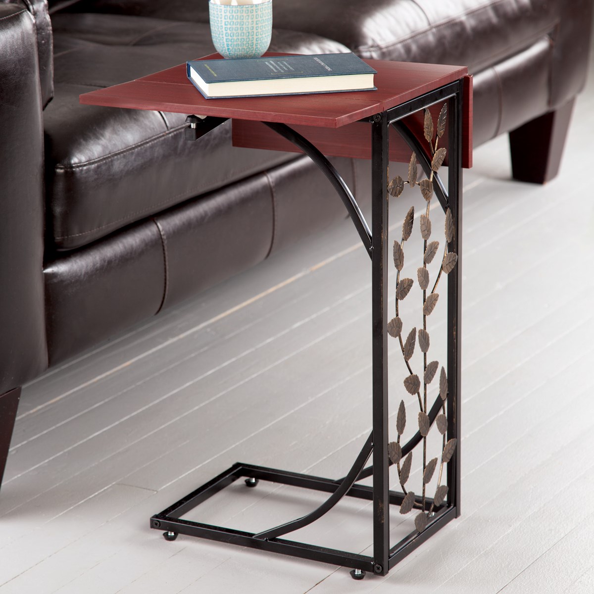Intricate Metal Leaf Expandable Side Table | Collections Etc.