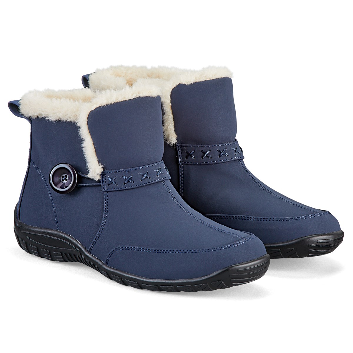 Plush Side Button Winter Snow Boots - Wide Width | Collections Etc.